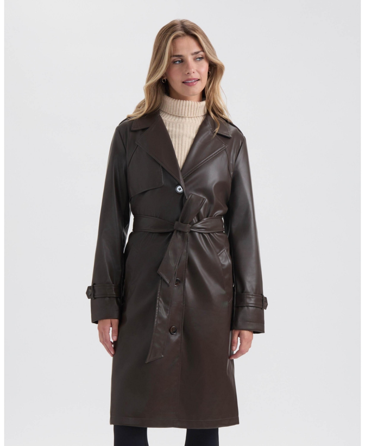 Click here for Ellen Tracy Womens Faux Leather Trench - Espresso prices