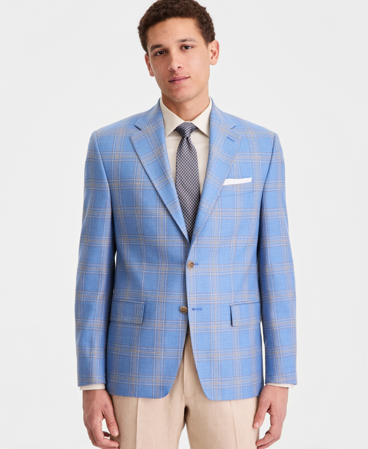 Click here for Michael Kors Mens Classic-Fit Wool-Blend Plaid Bla... prices