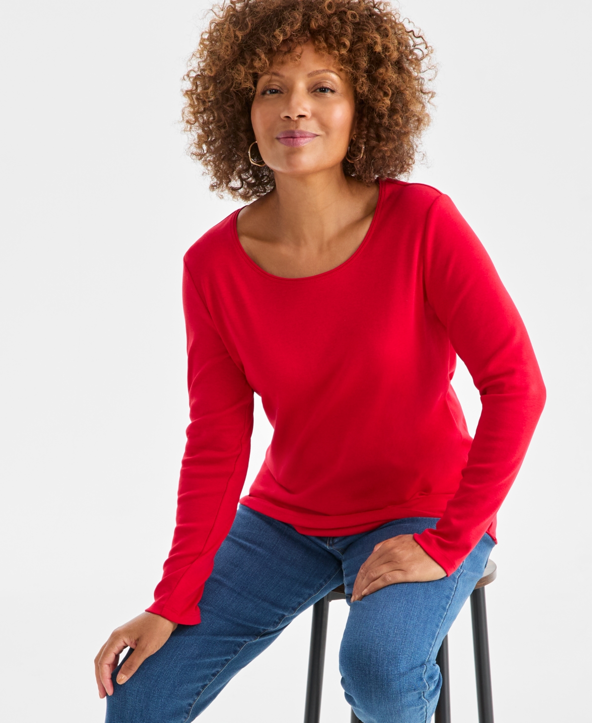 Click here for Style & Co Petite Scoop-Neck Long-Sleeve Cotton To... prices