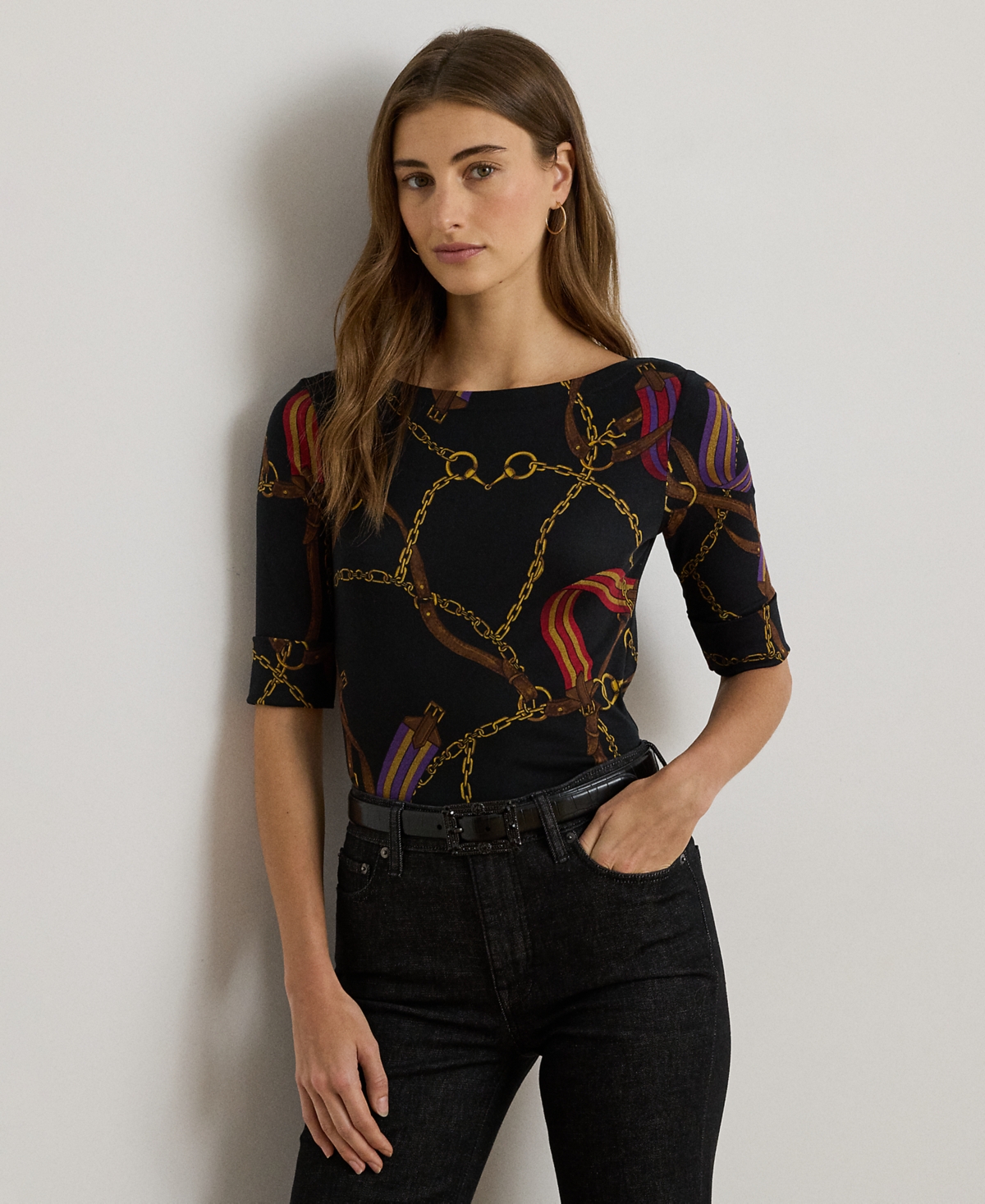 Click here for Lauren Ralph Lauren Petite Boat Neck Top - Black M... prices