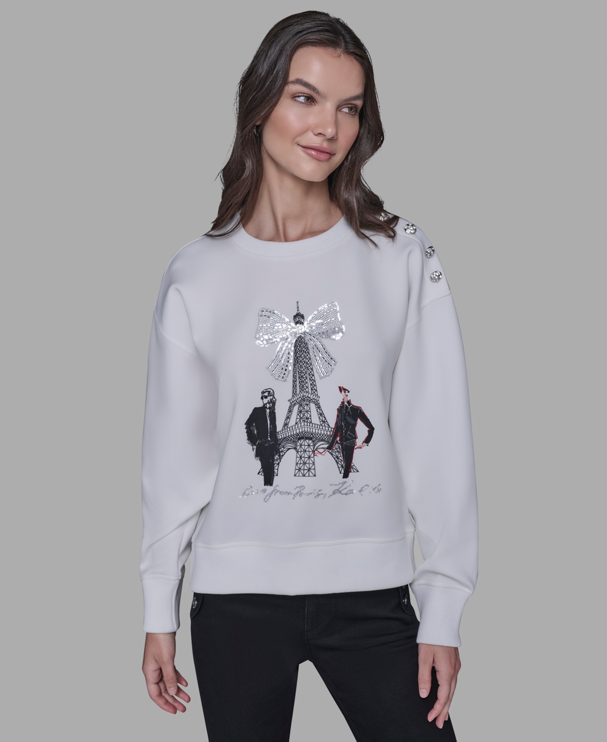 Click here for Karl Lagerfeld Paris Womens Eiffel Tower Print Swe... prices