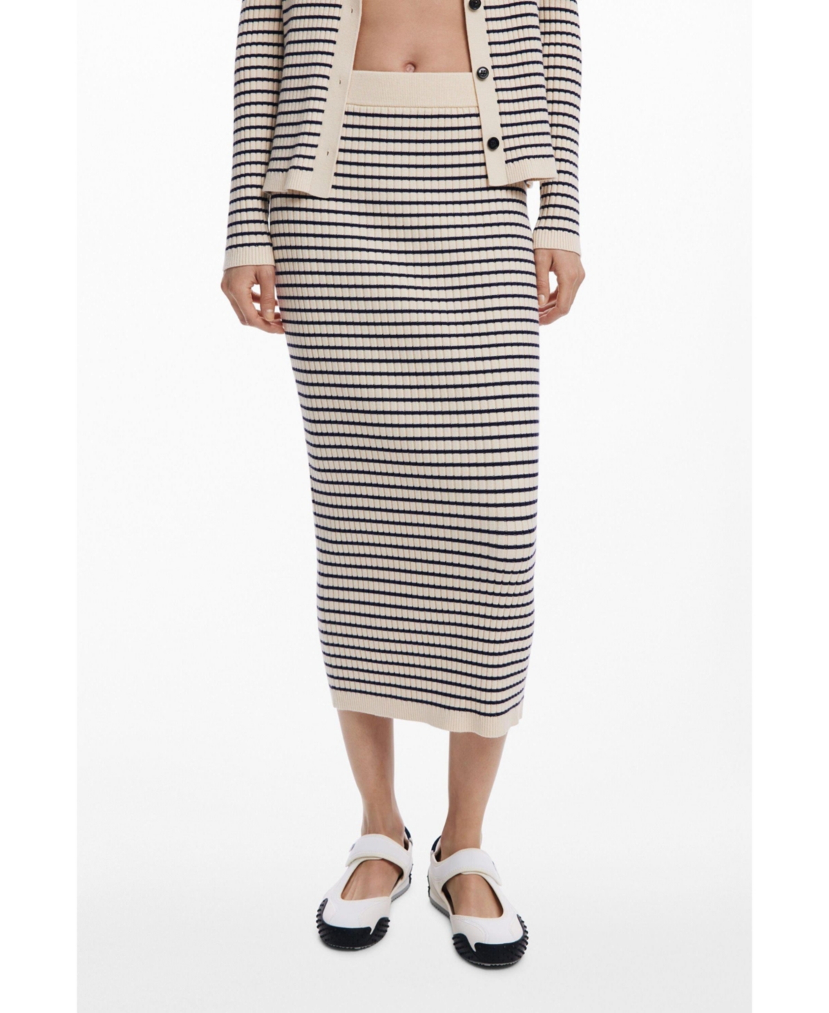 Click here for Desigual Womens Striped knit midi skirt - Light be... prices