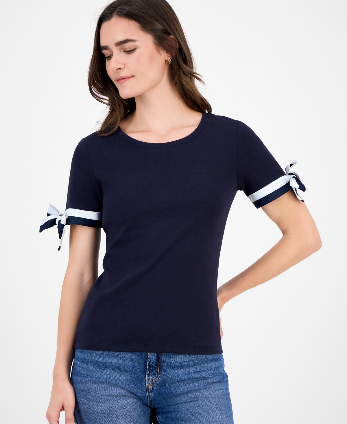 Click here for Nautica Jeans Womens Cotton Tie-Sleeve Top - Night... prices
