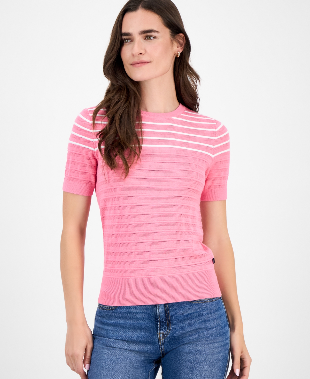 Click here for Nautica Womens Short-Sleeve Striped Crewneck Sweat... prices