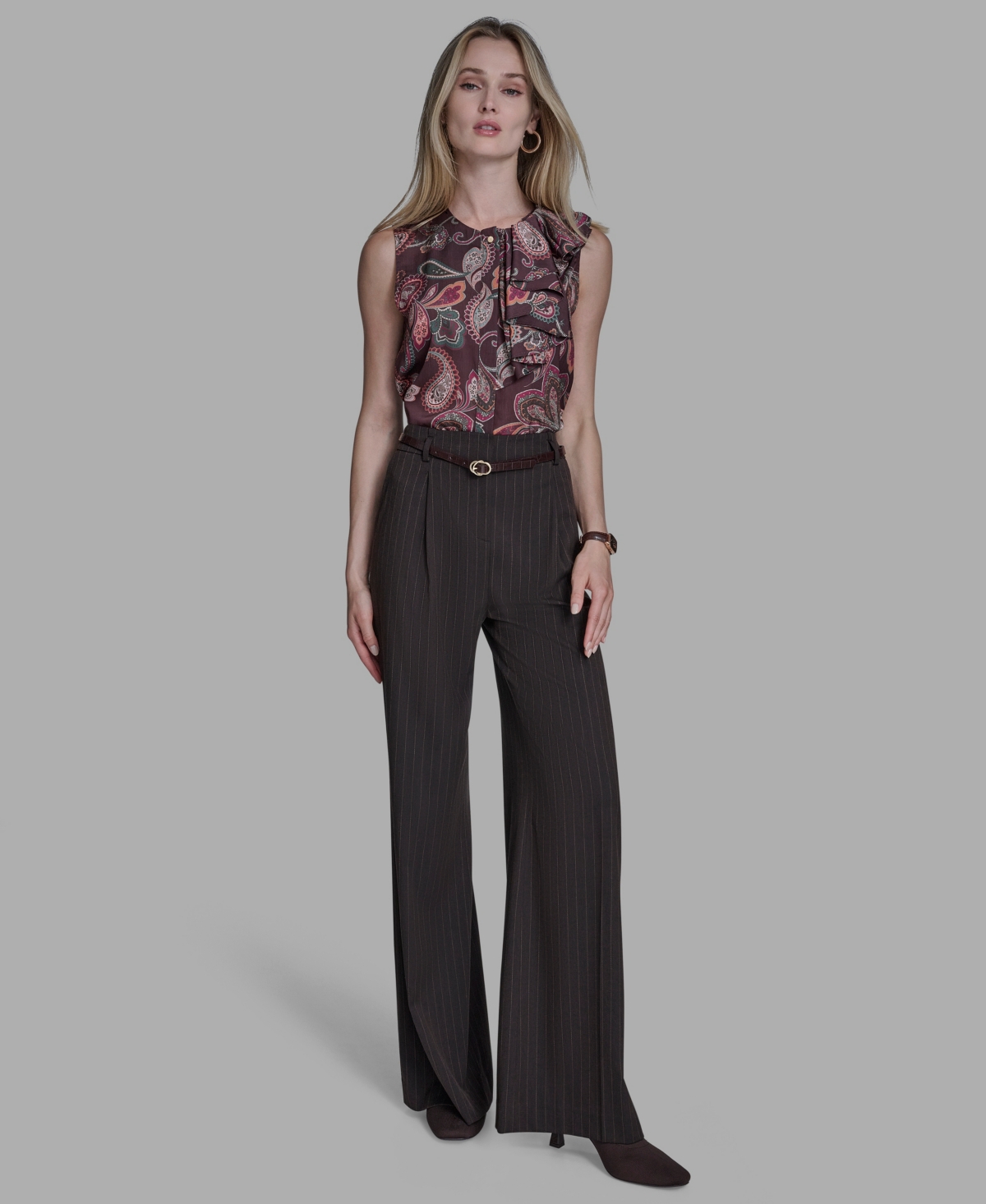 Click here for Bcbg Womens Pleated Wide Leg Pants - Truffle Multi prices
