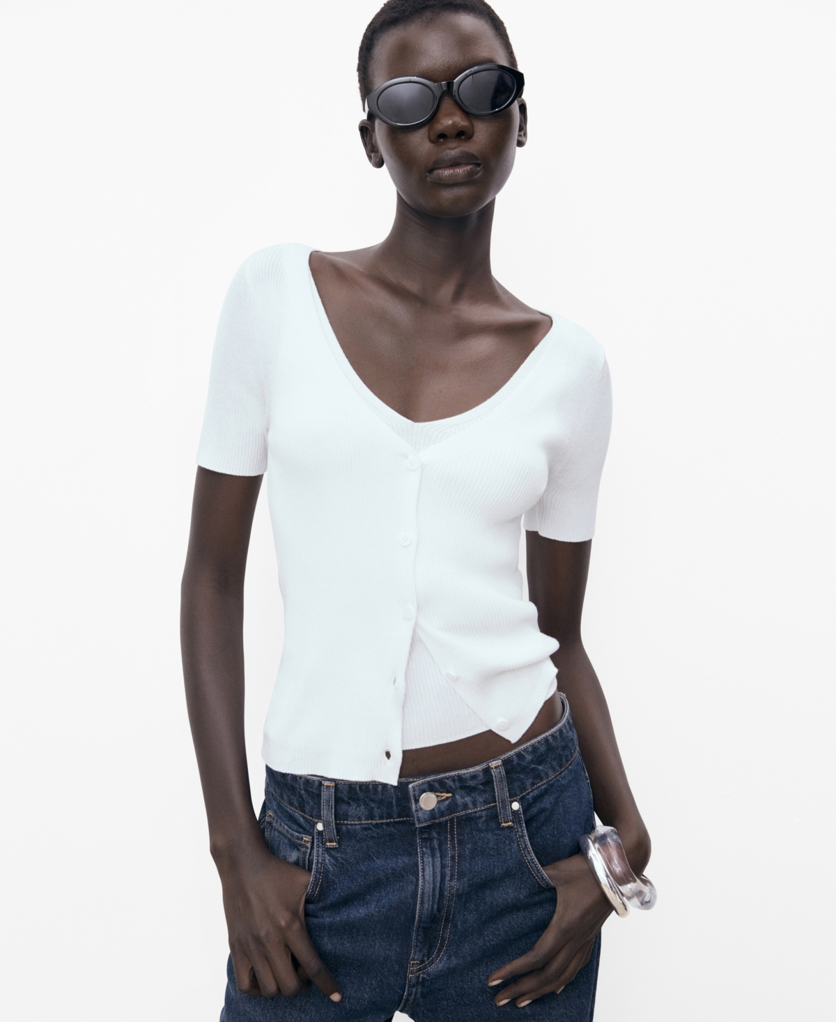 Click here for Mango Womens Mixed Ribbed Sweater - White prices