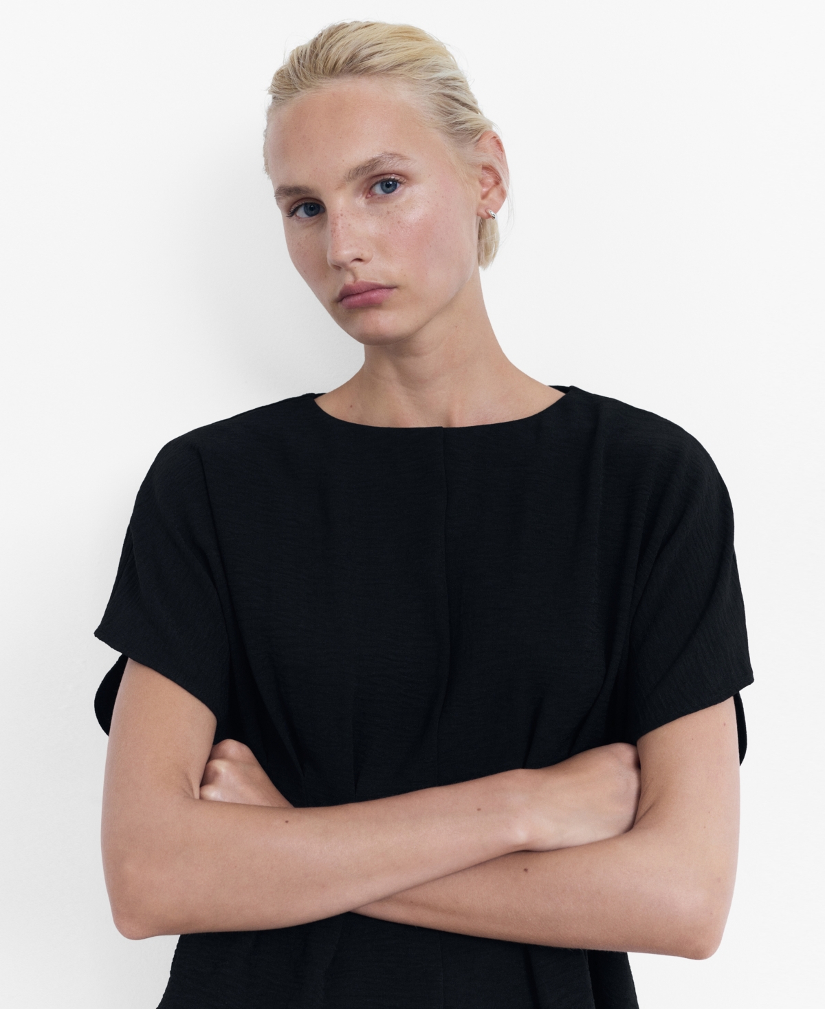 Click here for Mango Womens Fitted Peplum Blouse - Black prices