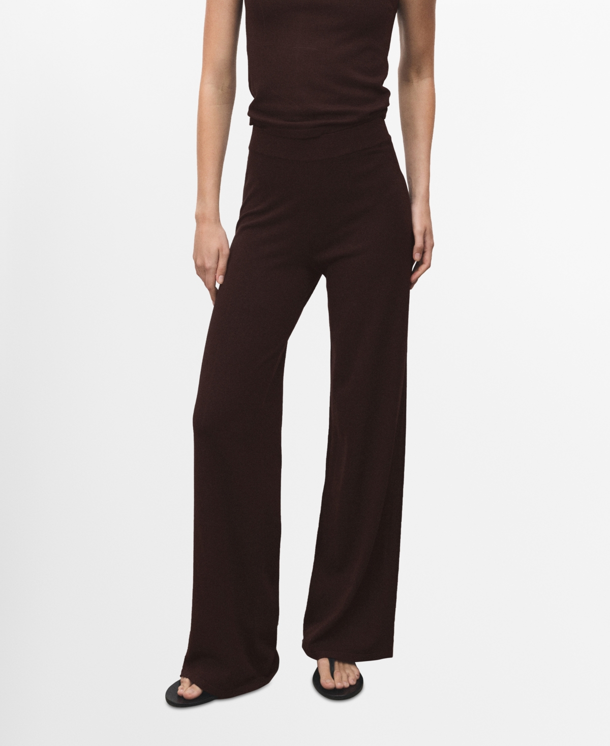 Click here for Mango Womens Fine-Knit Wide Leg Pants - Chocolate prices