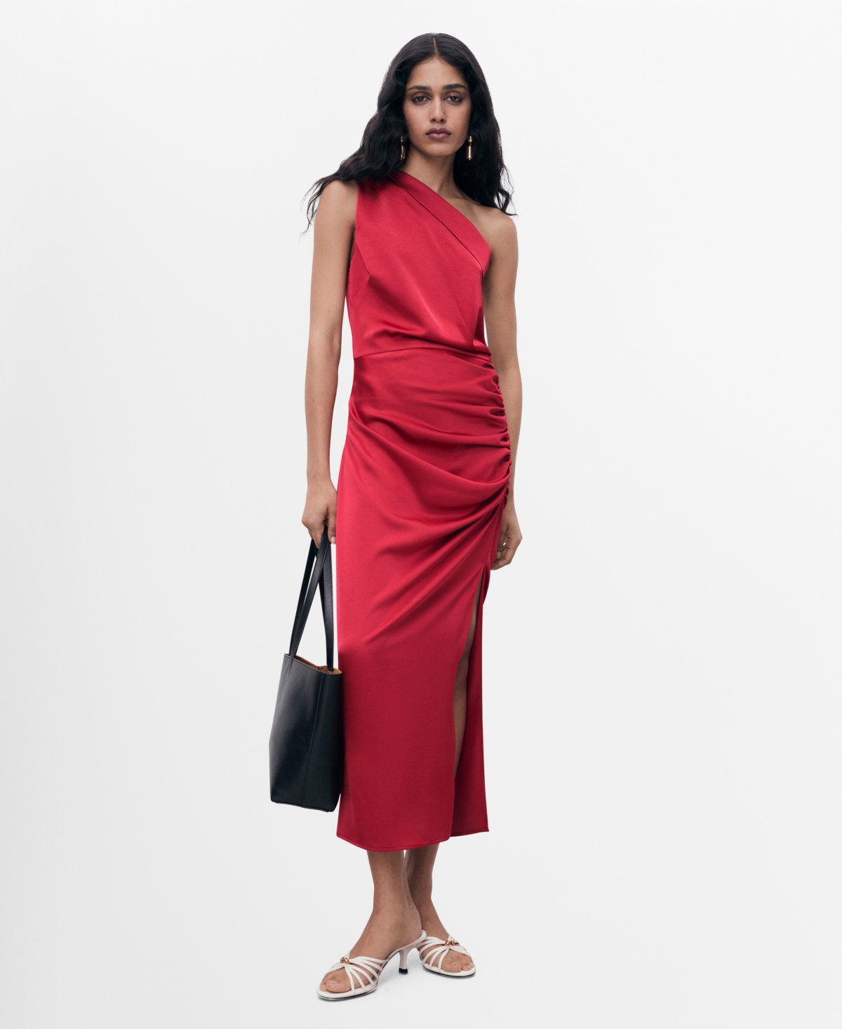 Click here for Mango Womens Side Slits Asymmetrical Satin Dress -... prices