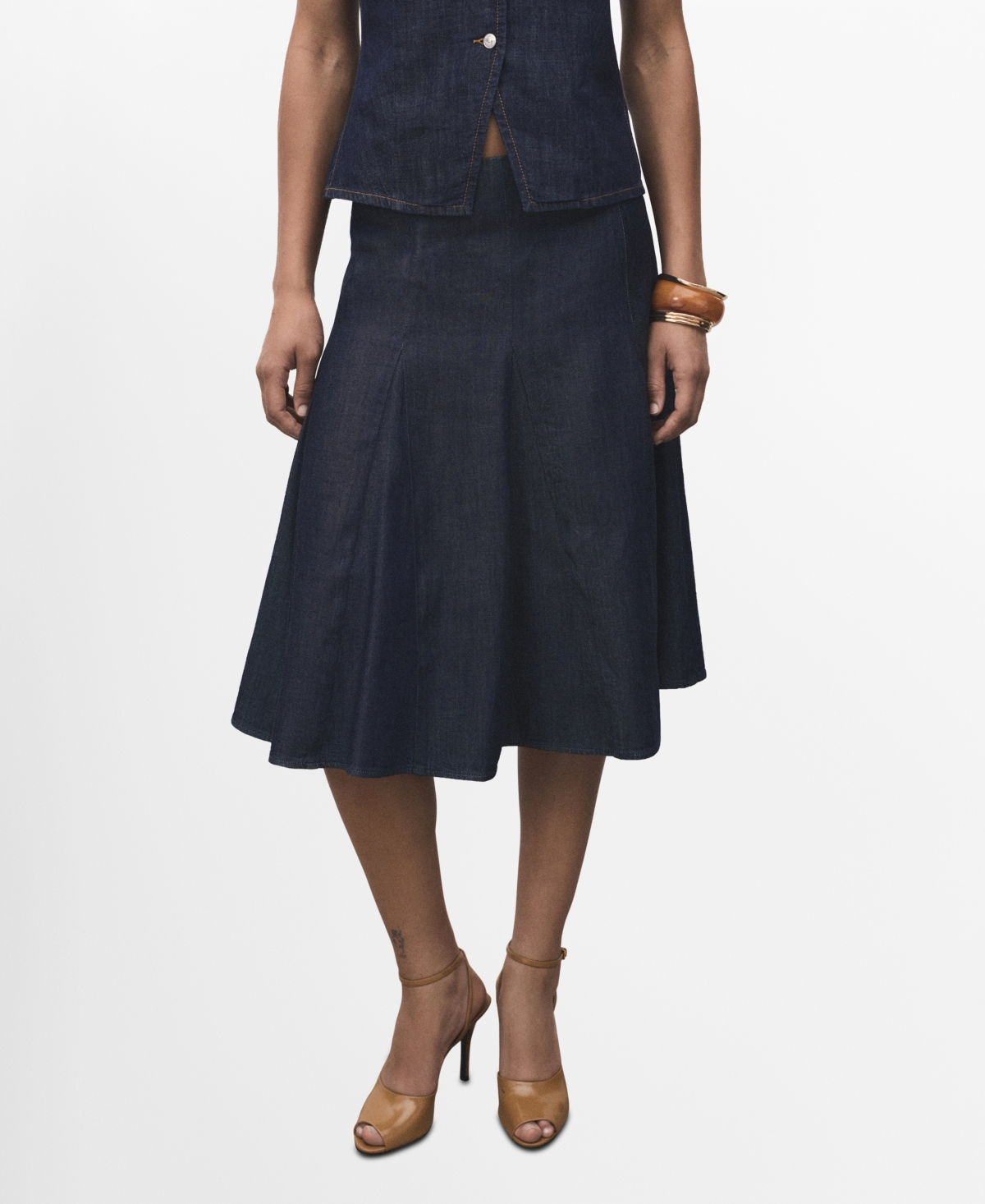 Click here for Mango Womens Pleated Denim Skirt - Open Blue prices