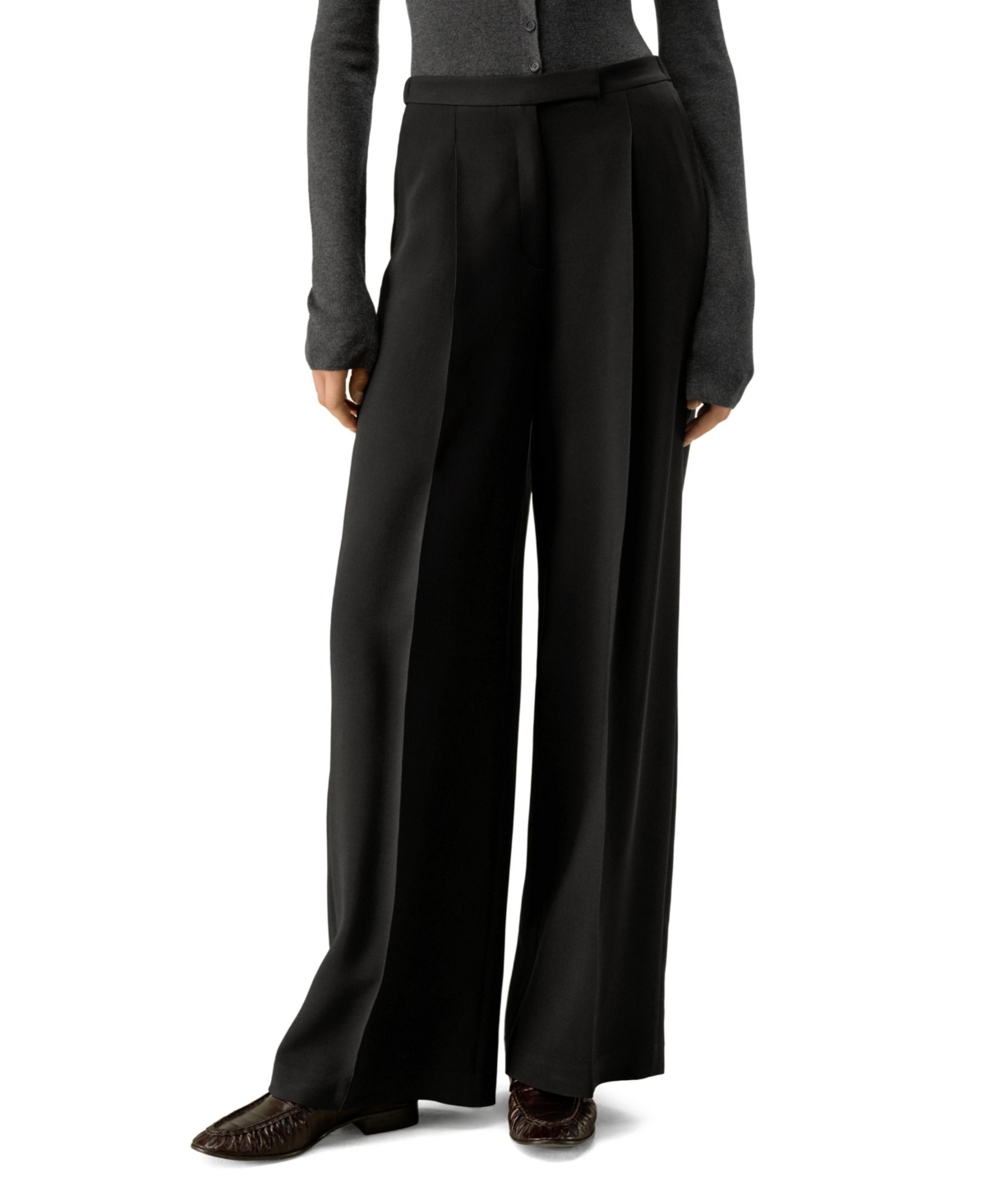 Lilysilk Womens Silk-Wool Pleated Wide-Leg Trousers - Black