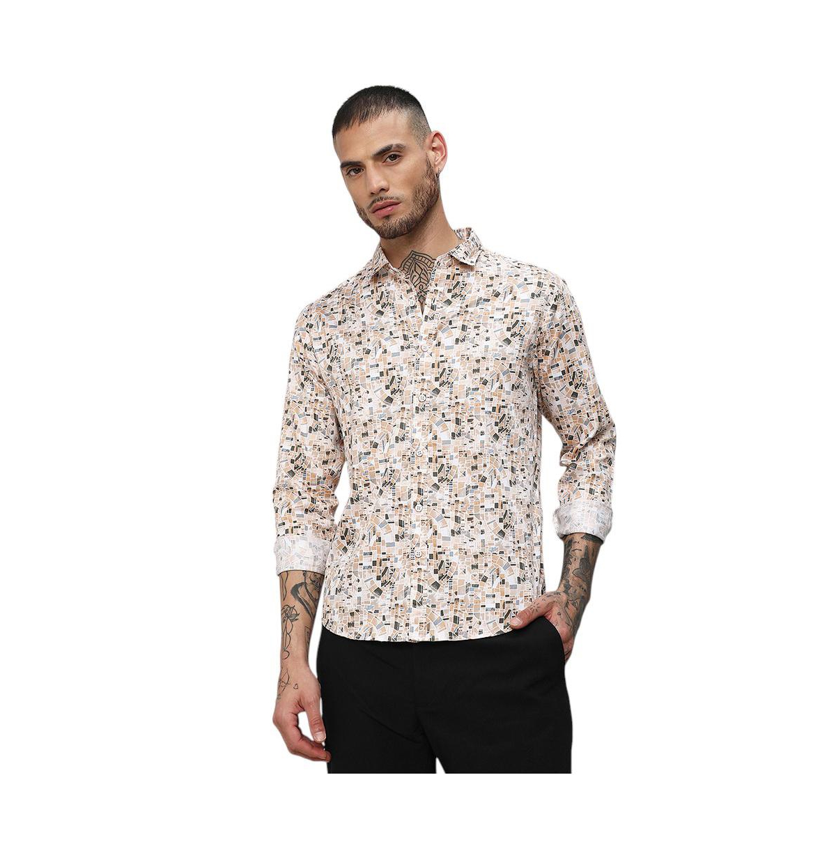 Click here for Campus Sutra Mens Abstract Print Button Up Cotton... prices