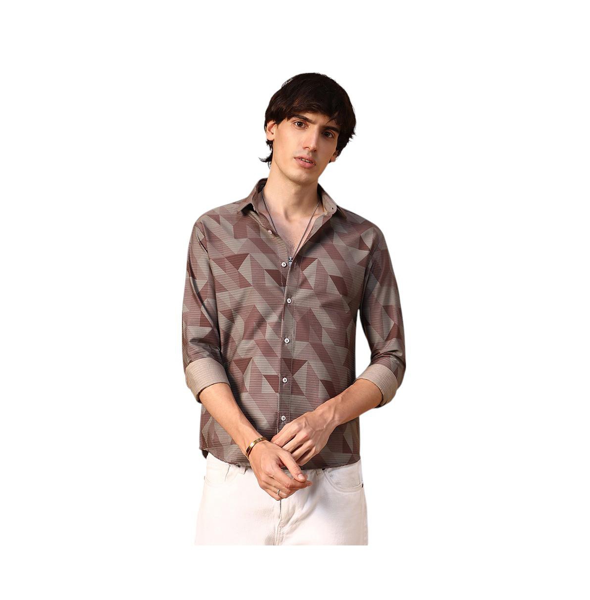 Click here for Campus Sutra Mens Geometric Seersucker Shirt - Bro... prices