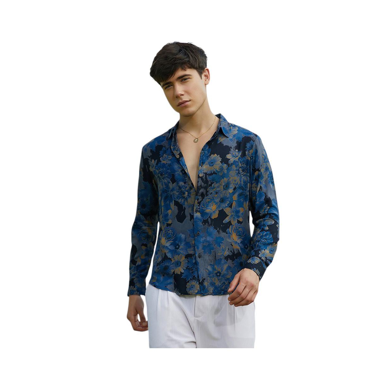 Click here for Campus Sutra Mens Bi-Hue Daisy Shirt - Blue prices