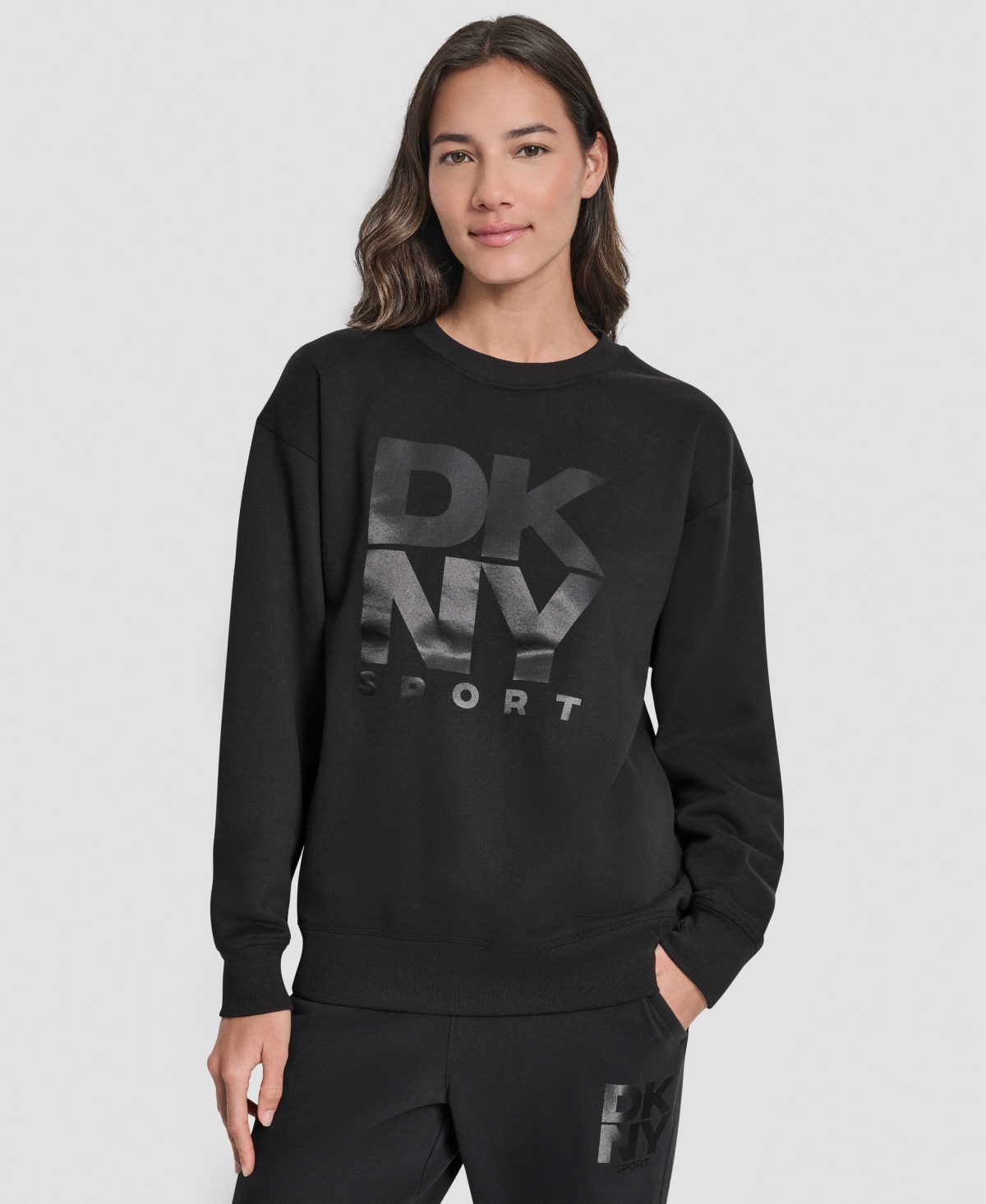 Click here for Dkny Womens Transfer Logo Crew Neck Sweatshirt - B... prices