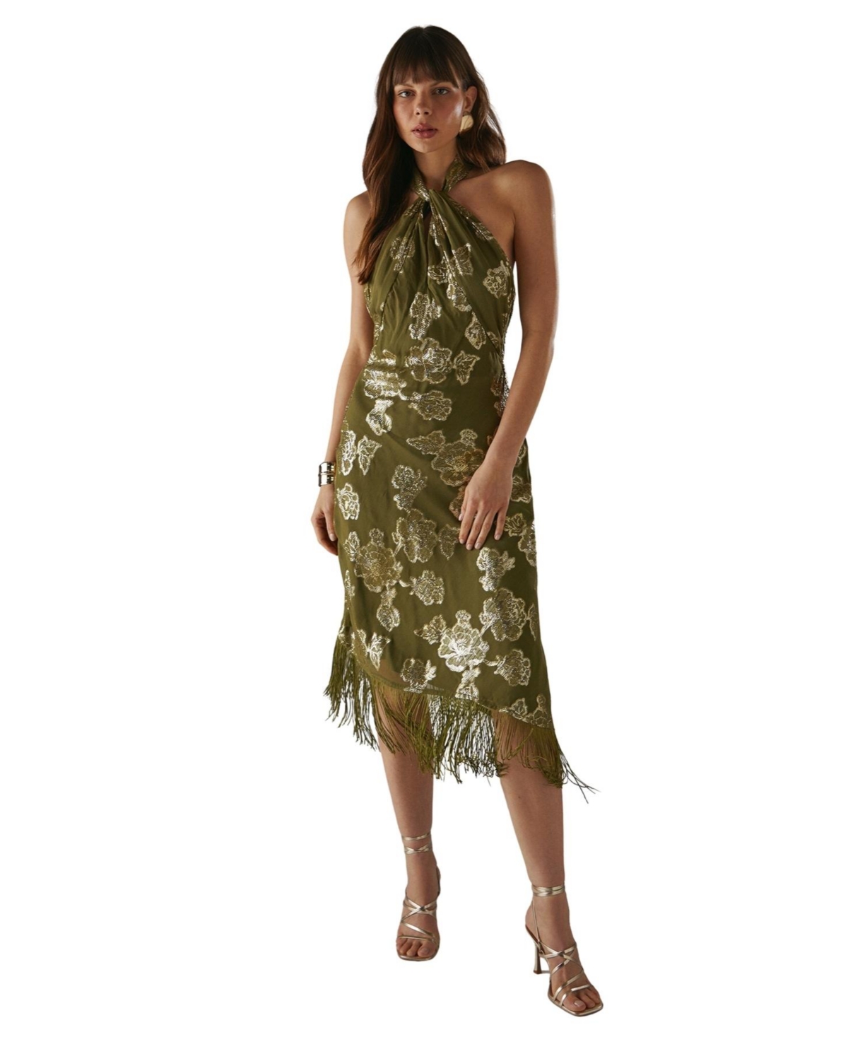 Click here for Warehouse Womens Metallic Chiffon Wrap Front Midi... prices