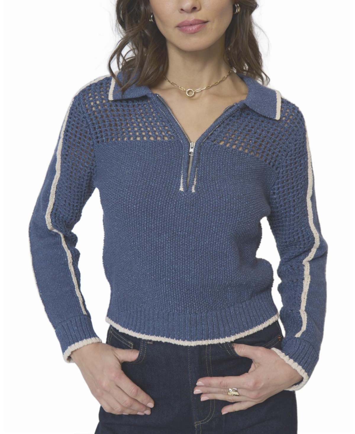 Click here for Central Park West Womens Carla Mesh Yoke Polo - Na... prices