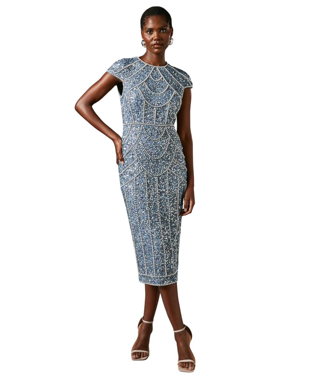 Click here for Coast Womens Embellished Pencil Dress - Dusty blue prices