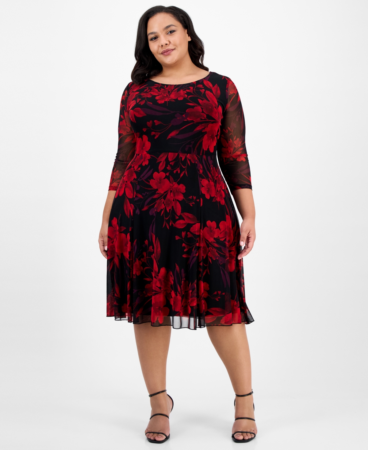 Click here for Connected Plus Size Printed 3/4-Sleeve Fit & Flare... prices
