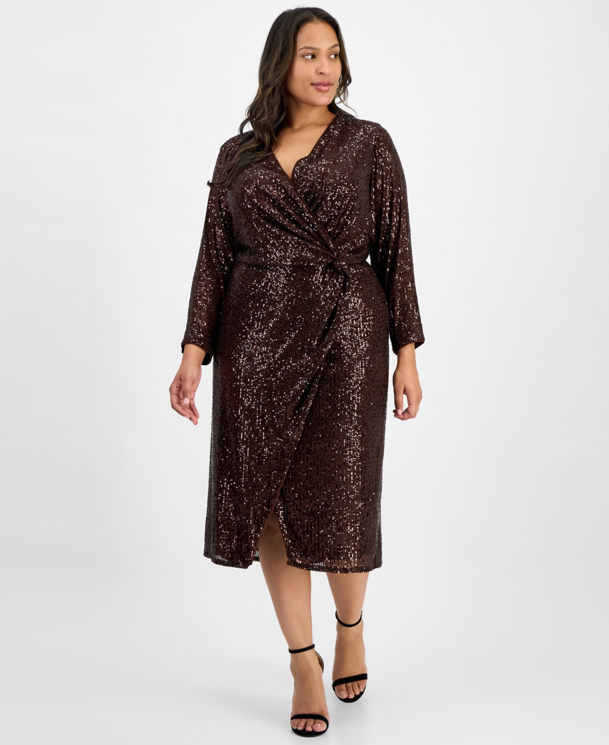 Click here for London Times Plus Size Sequin Faux-Wrap Sheath Dre... prices