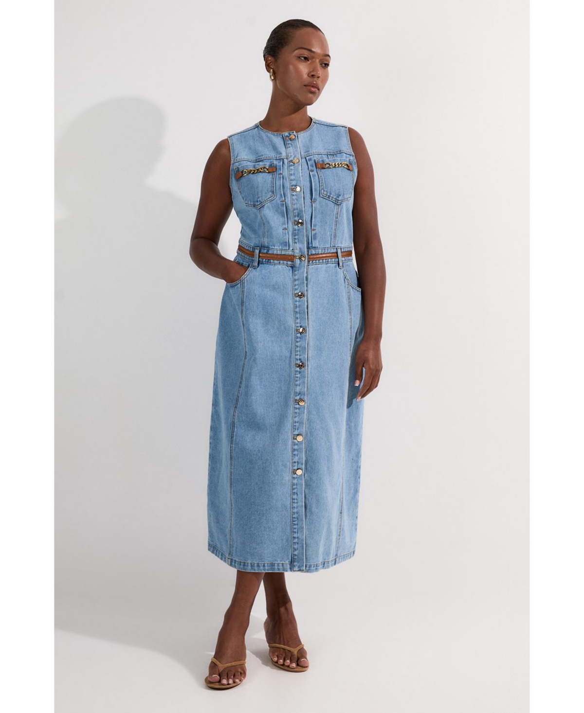 Click here for Karen Millen Womens Tipping Sleeveless Midi Denim... prices