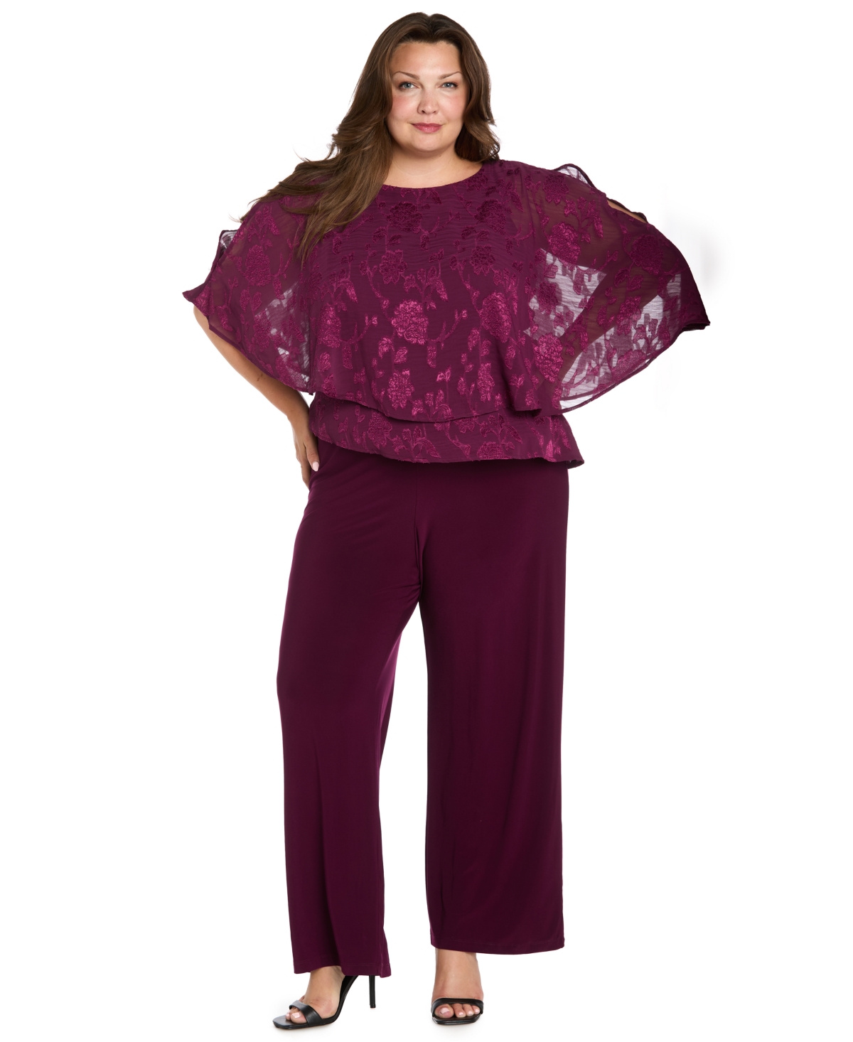 Click here for R & M Richards Plus Size Overlay Sleeveless Jumpsu... prices