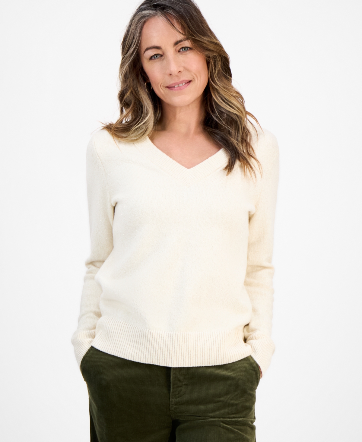 Click here for Style & Co Petite Holly Shine V-Neck Sweater  Macy... prices