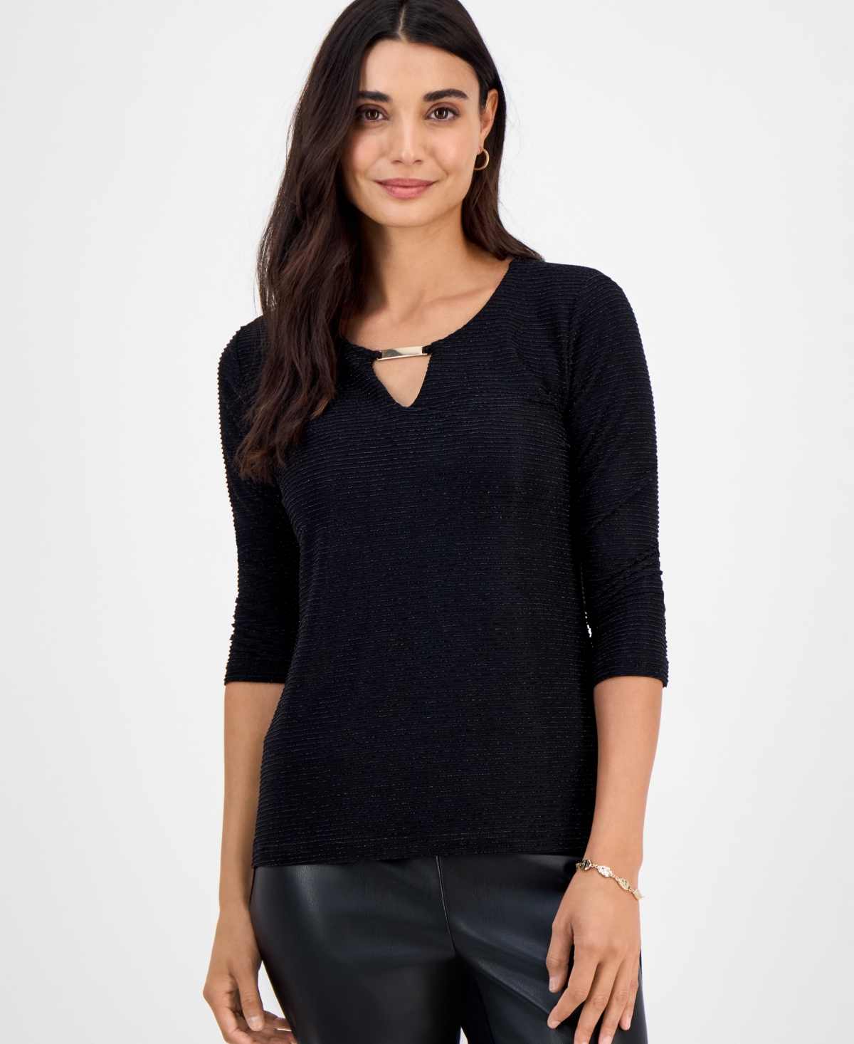 Click here for Jm Collection Petite Shine Stripe Jacquard Keyhole... prices