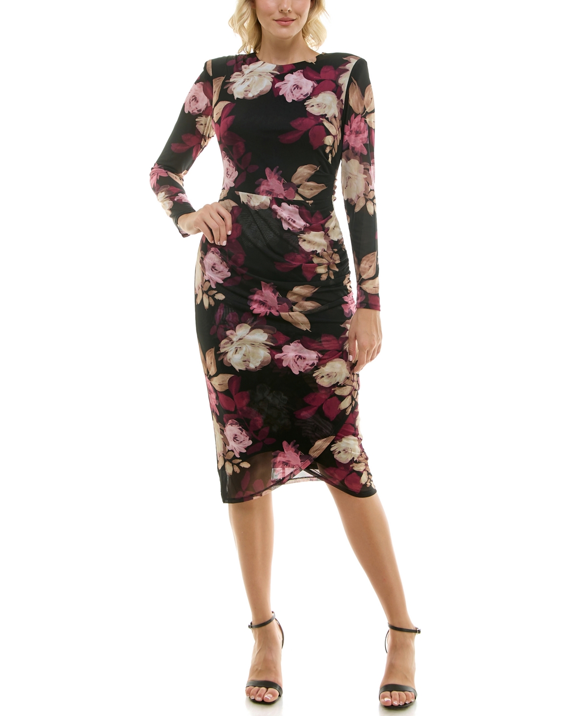 Click here for Taylor Womens Floral Mesh Bodycon Midi Dress - Bla... prices