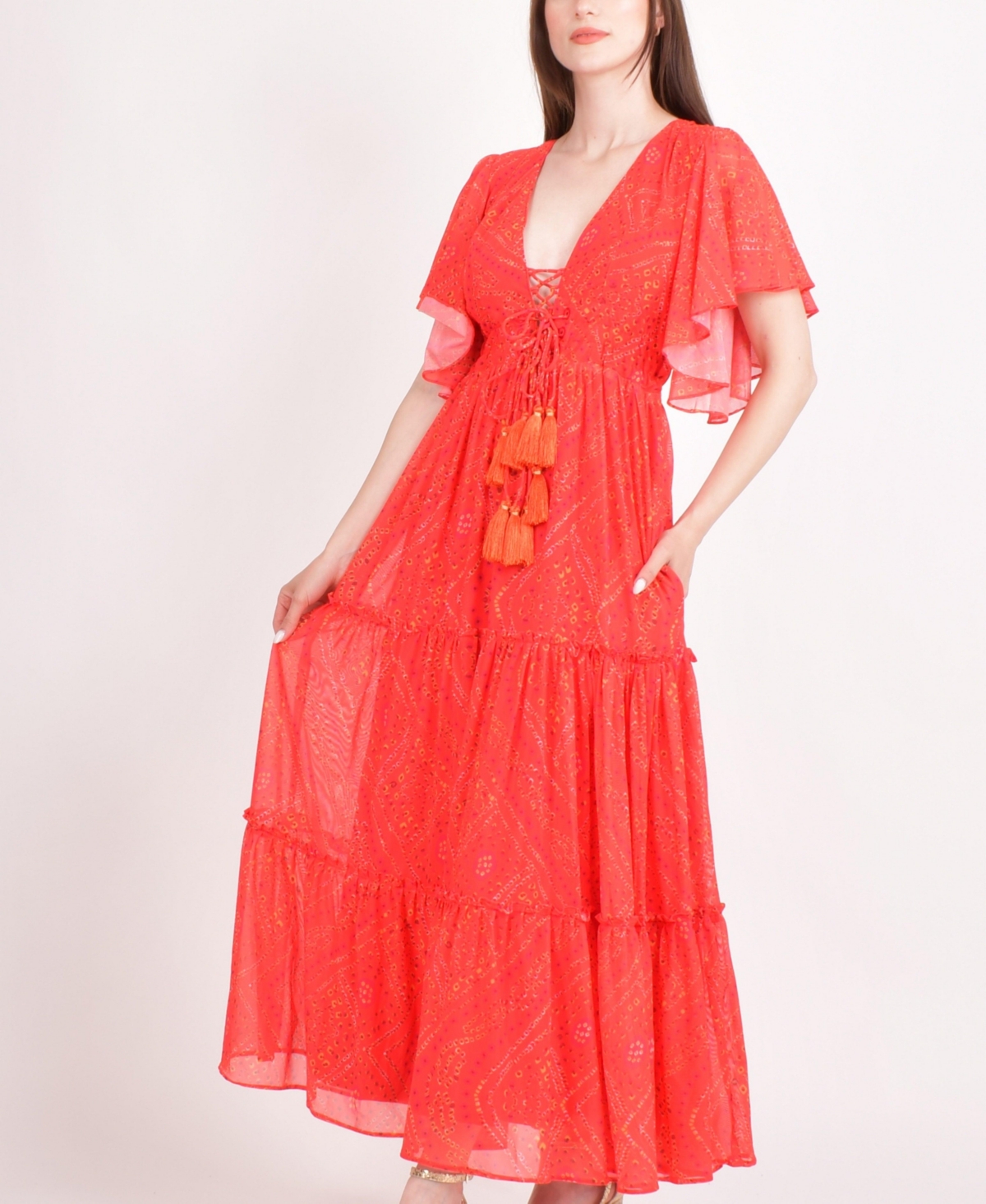 Click here for Raas Womens Red Tiered Maxi Dress - Red prices