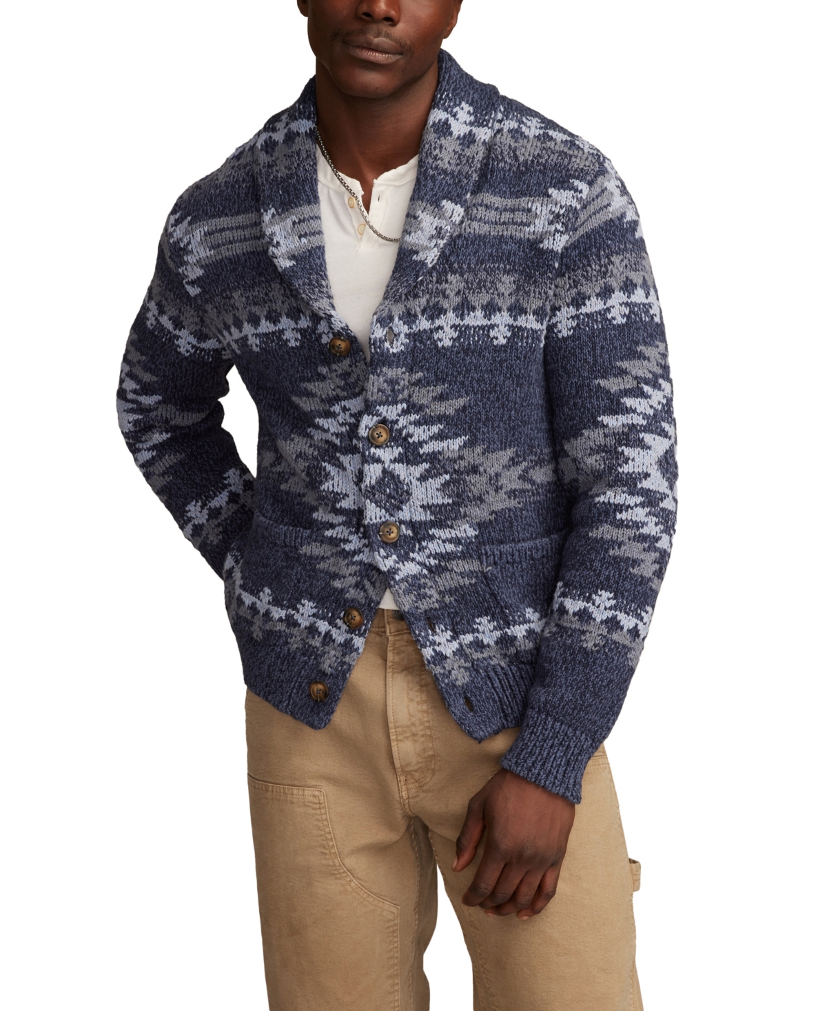 Lucky Brand Mens Shawl Collar Cardigan Sweater - Navy