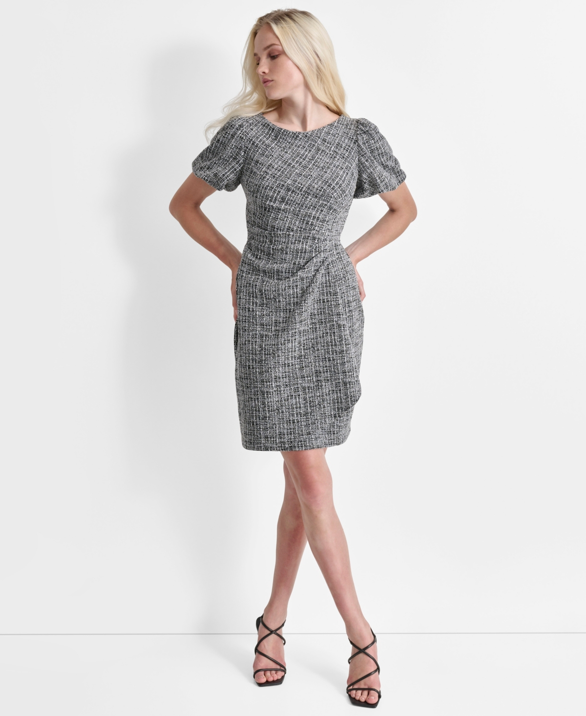 Click here for Dkny Womens Bubble Sleeve Ruched Sheath Dress - Bl... prices