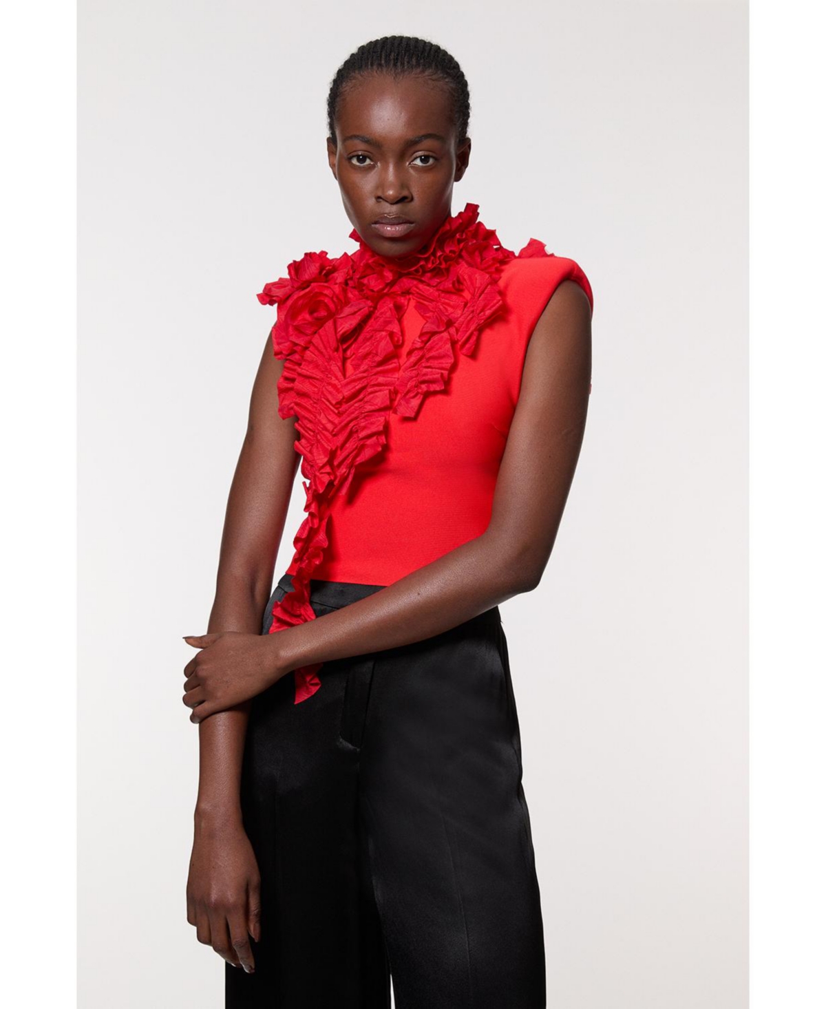 Click here for Karen Millen Womens Woven Rosette Crop Detail Top... prices