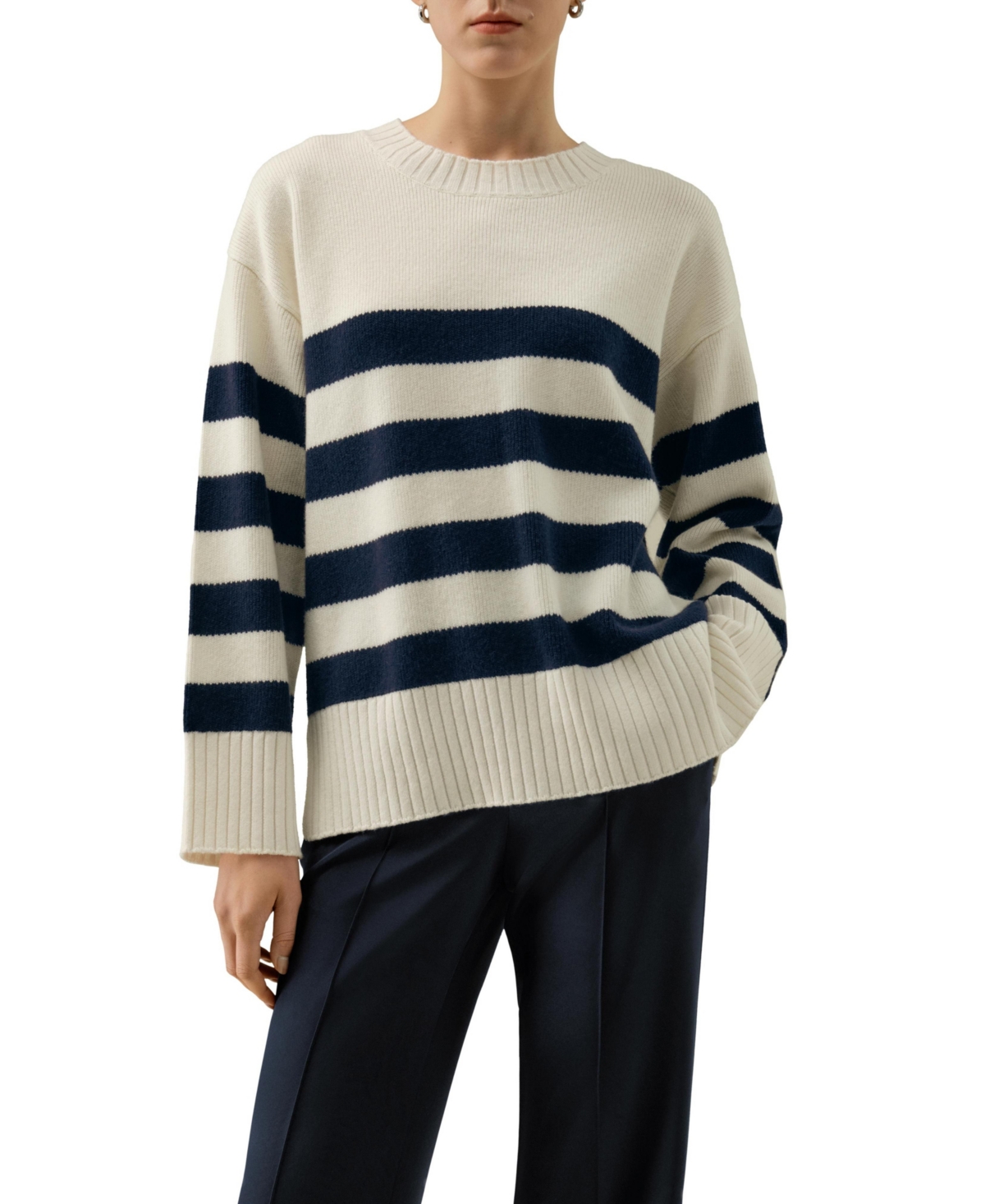 Click here for Lilysilk Womens Striped Wool-Cashmere Oversized Sw... prices