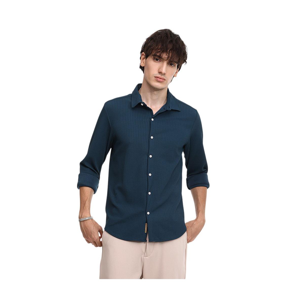 Click here for Campus Sutra Mens Aegean Blue Stripe-Creased Shirt... prices