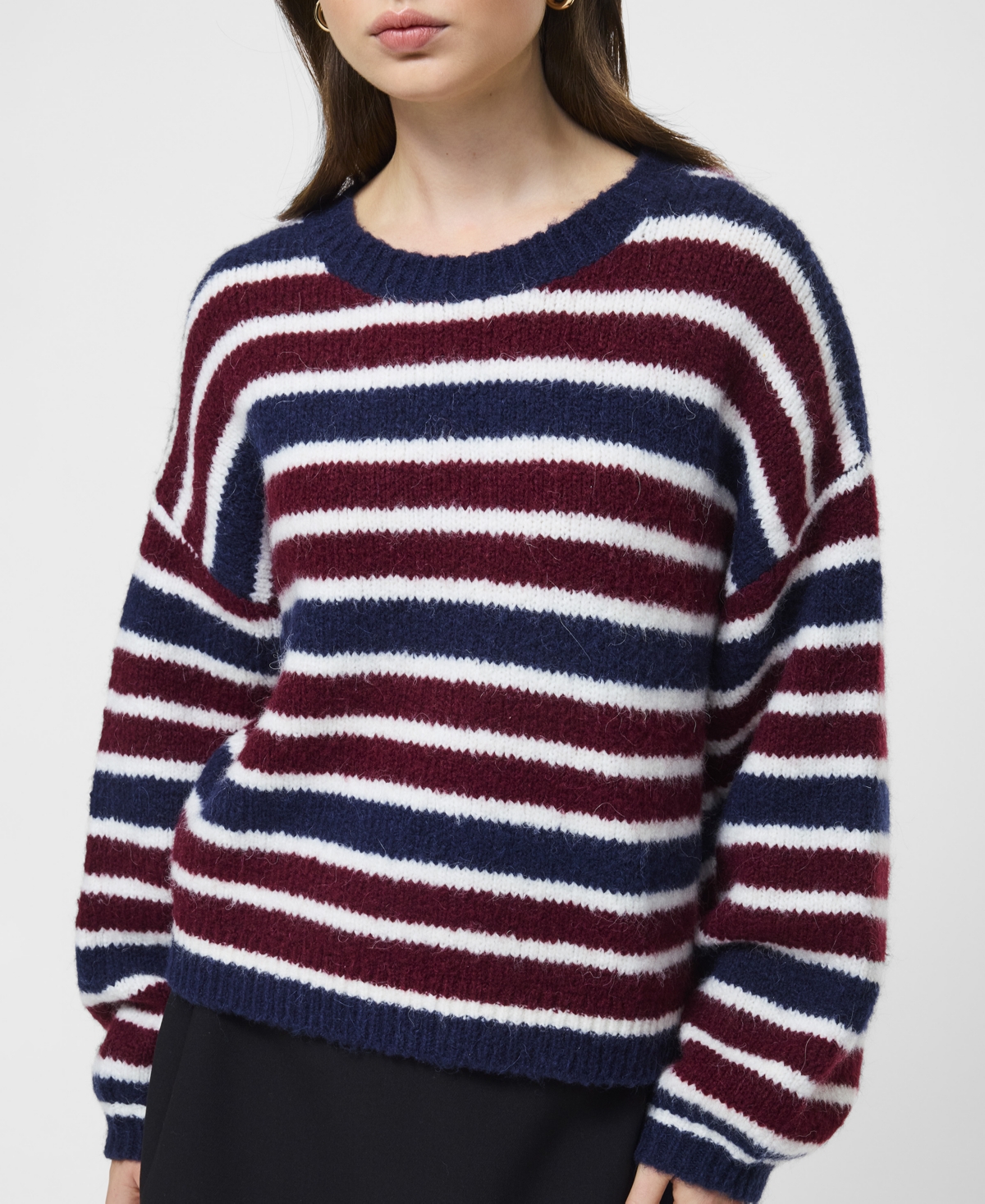 French Connection Womens Chunky Crewneck Sweater - 90-Cabernet-Royal Blue
