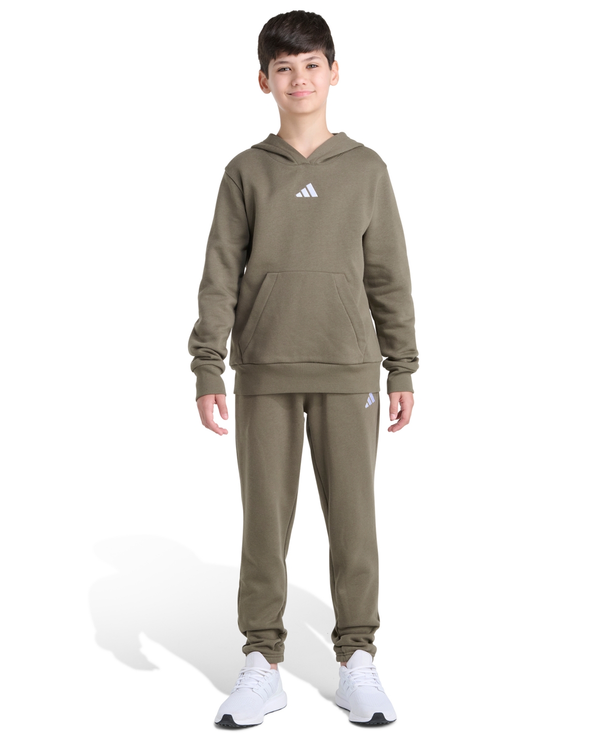 Adidas Big Boys Essential Small Logo 2-Piece Fleece Hoodie and Joggers Set - Dark Gray Heather