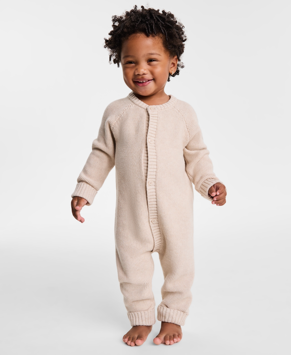 First Impressions Baby Cotton Long-Sleeve Sweater Romper  Created for Macys - Wild Oat Heathr