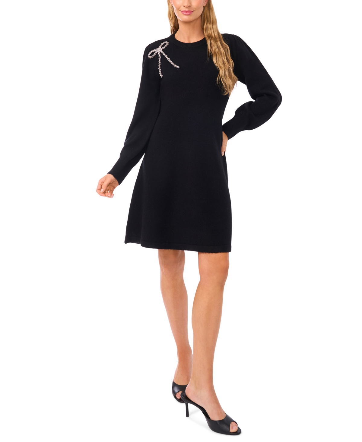 Click here for CeCe Womens Beaded Ribbon Long Sleeves Sweater Dre... prices