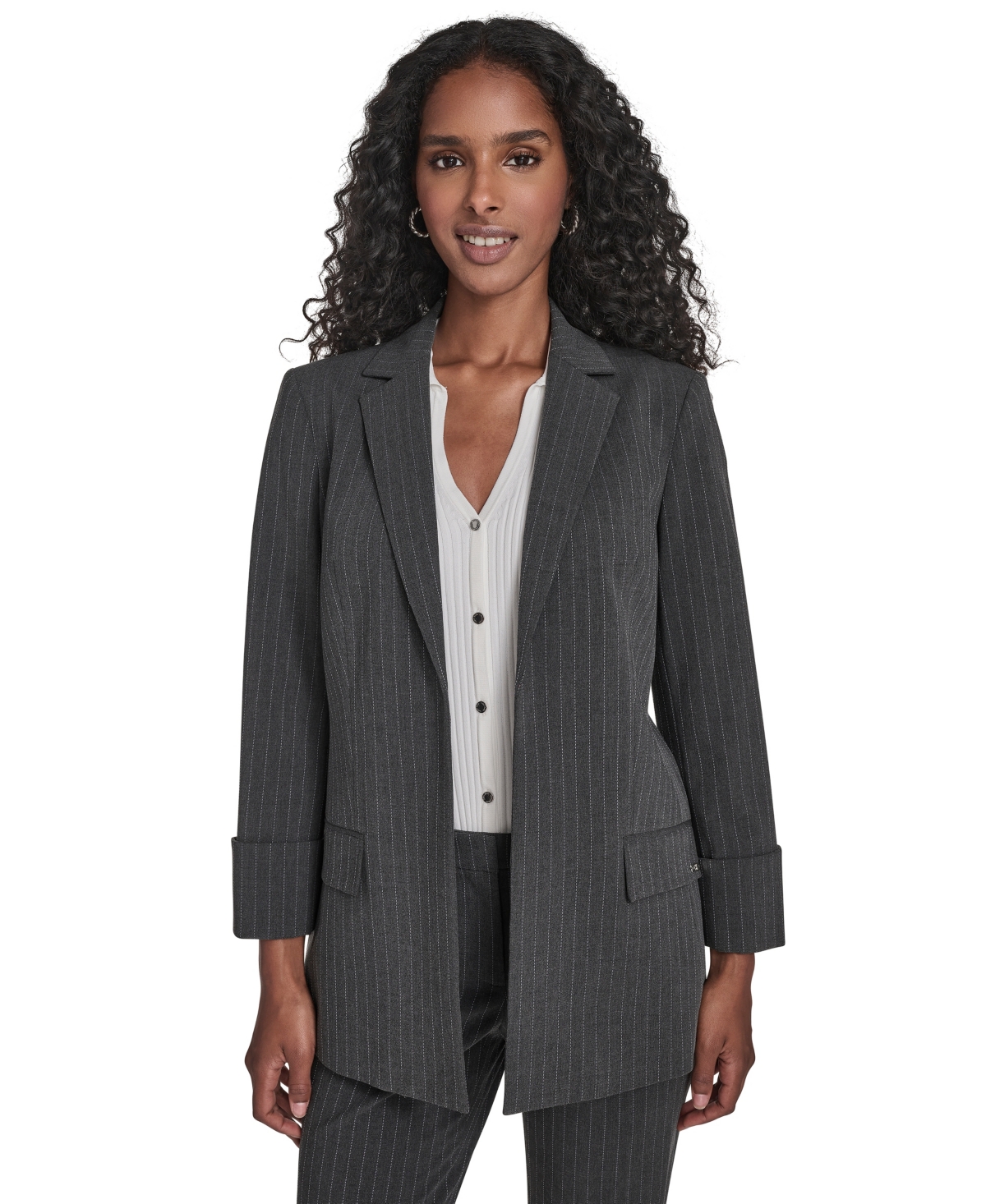 Click here for Calvin Klein Petite Pinstripe Pattern Rollback Cuf... prices