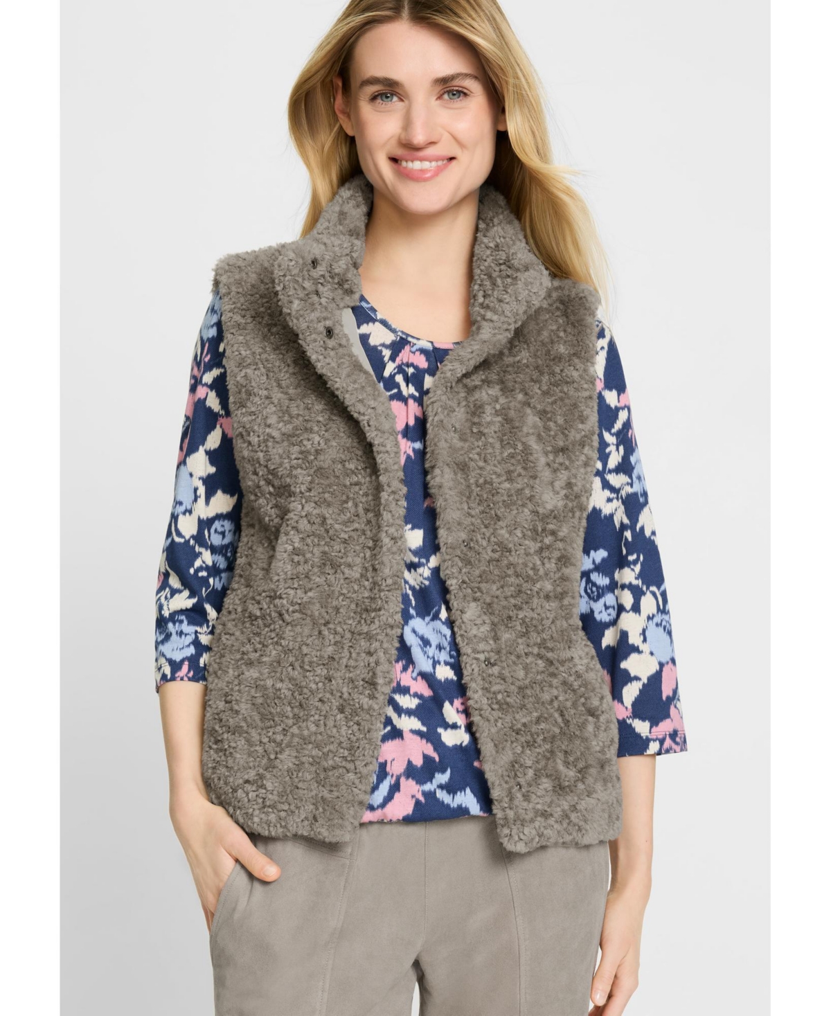 Click here for Olsen Womens Outdoor Teddy Vest - Dark taupe prices