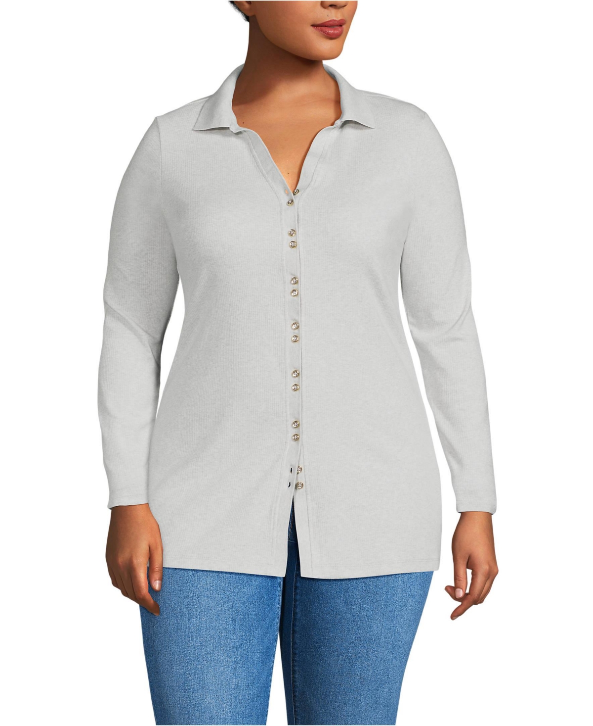 Click here for Lands End Plus Size Long Sleeve Polished Rib Butto... prices