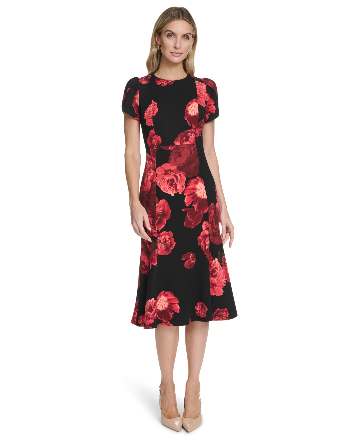 Click here for Calvin Klein Womens Printed Fit and Flare Midi Dre... prices