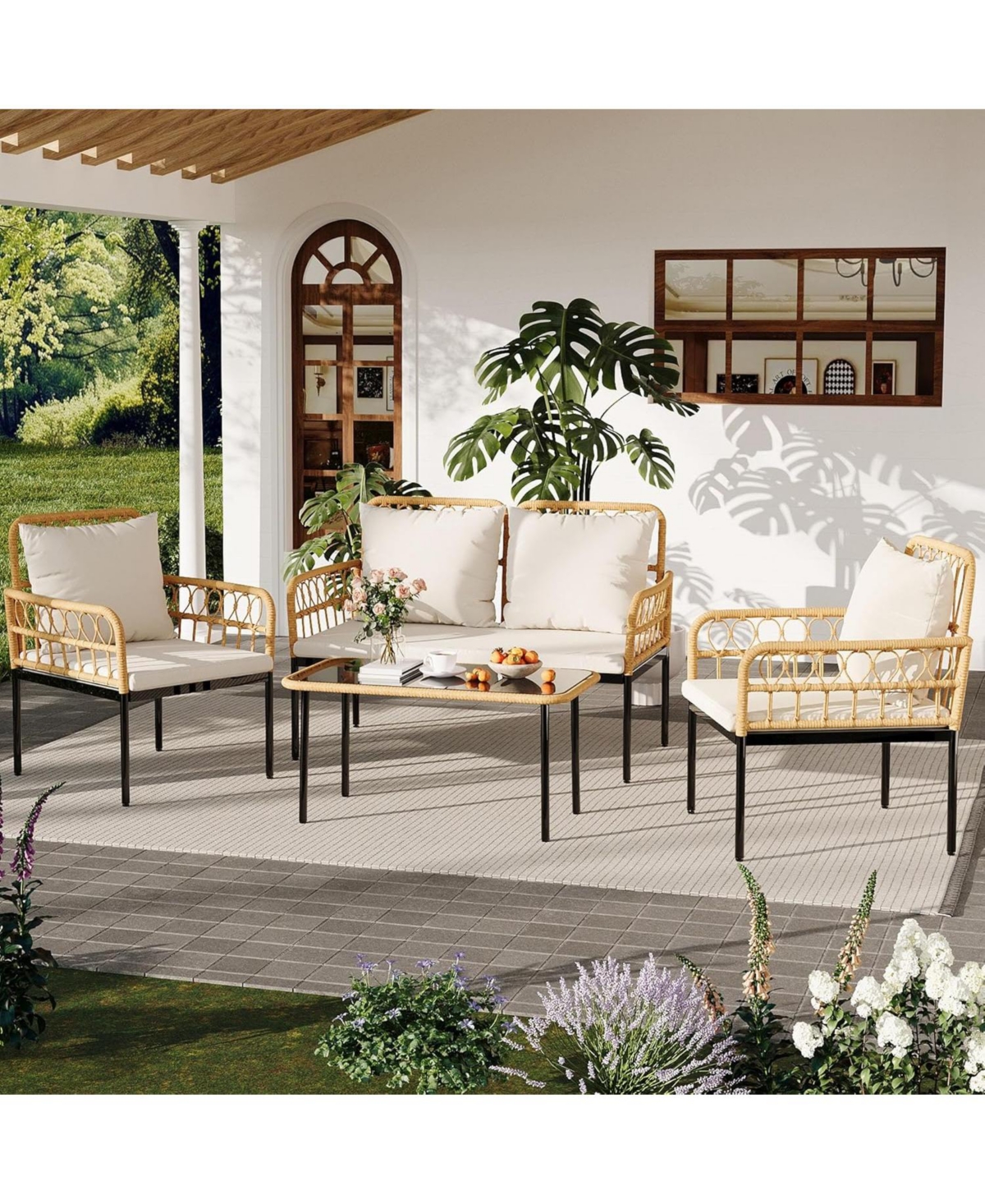 Click here for gaomon 4 Pieces Patio Furniture Sets Wicker Outdoo... prices