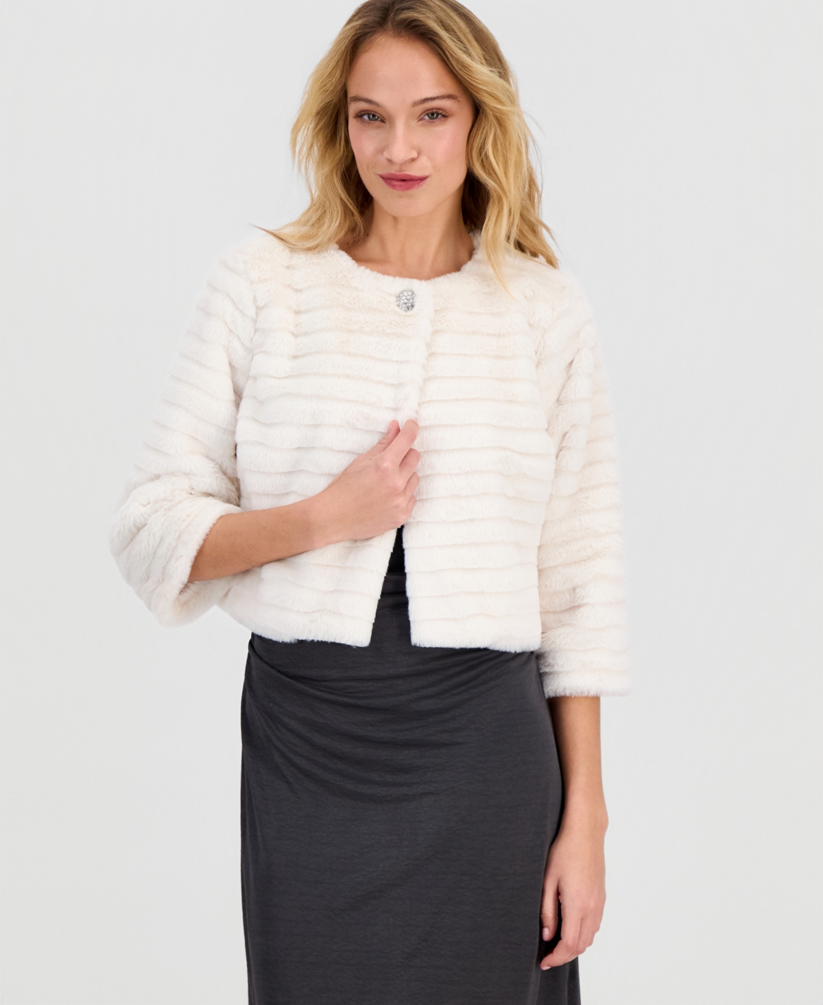 Click here for Robbie Bee Womens 3/4-Sleeve Faux-Fur Jacket - Win... prices