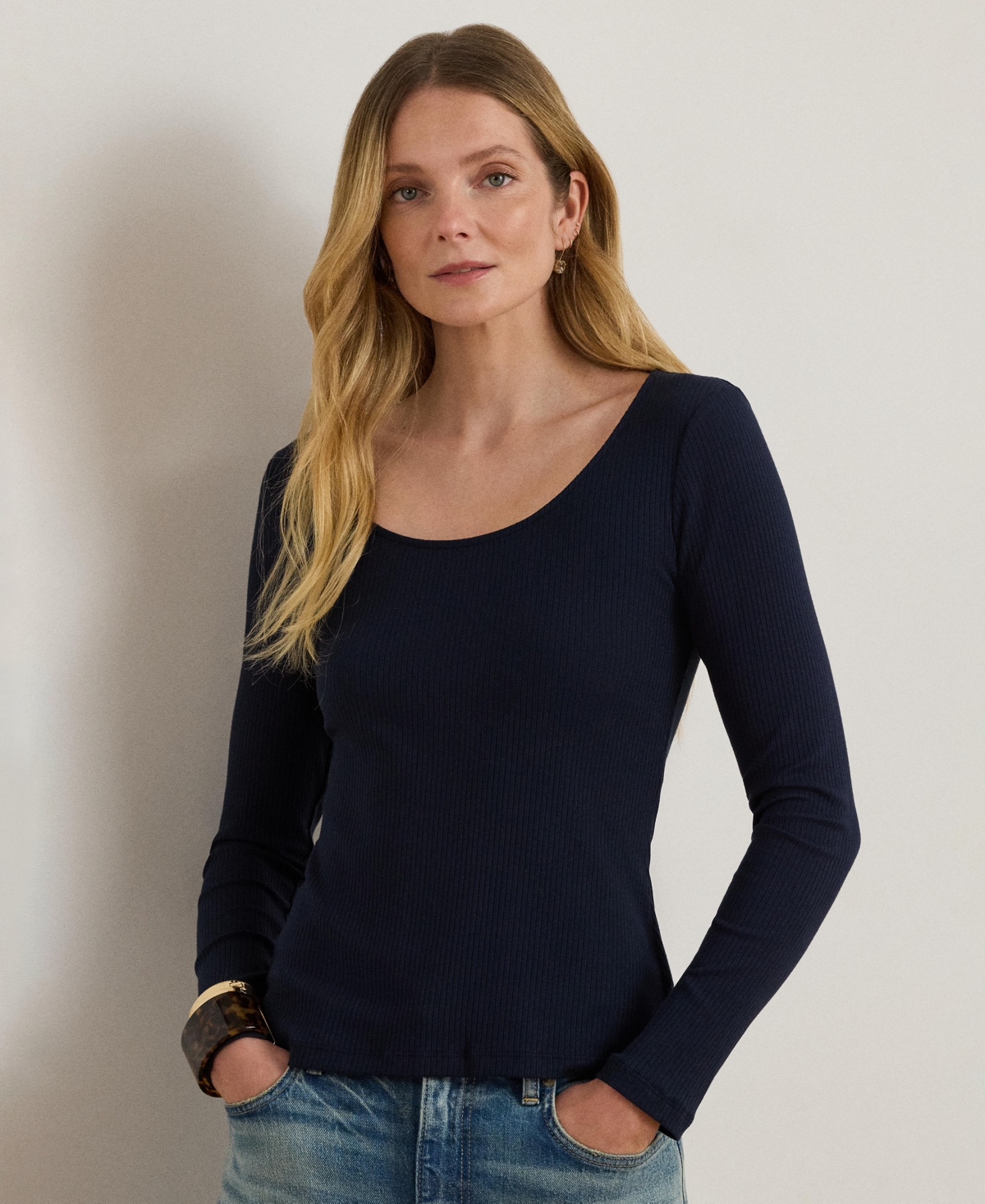 Click here for Lauren Ralph Lauren Womens Rib-Knit Long-Sleeve Sc... prices
