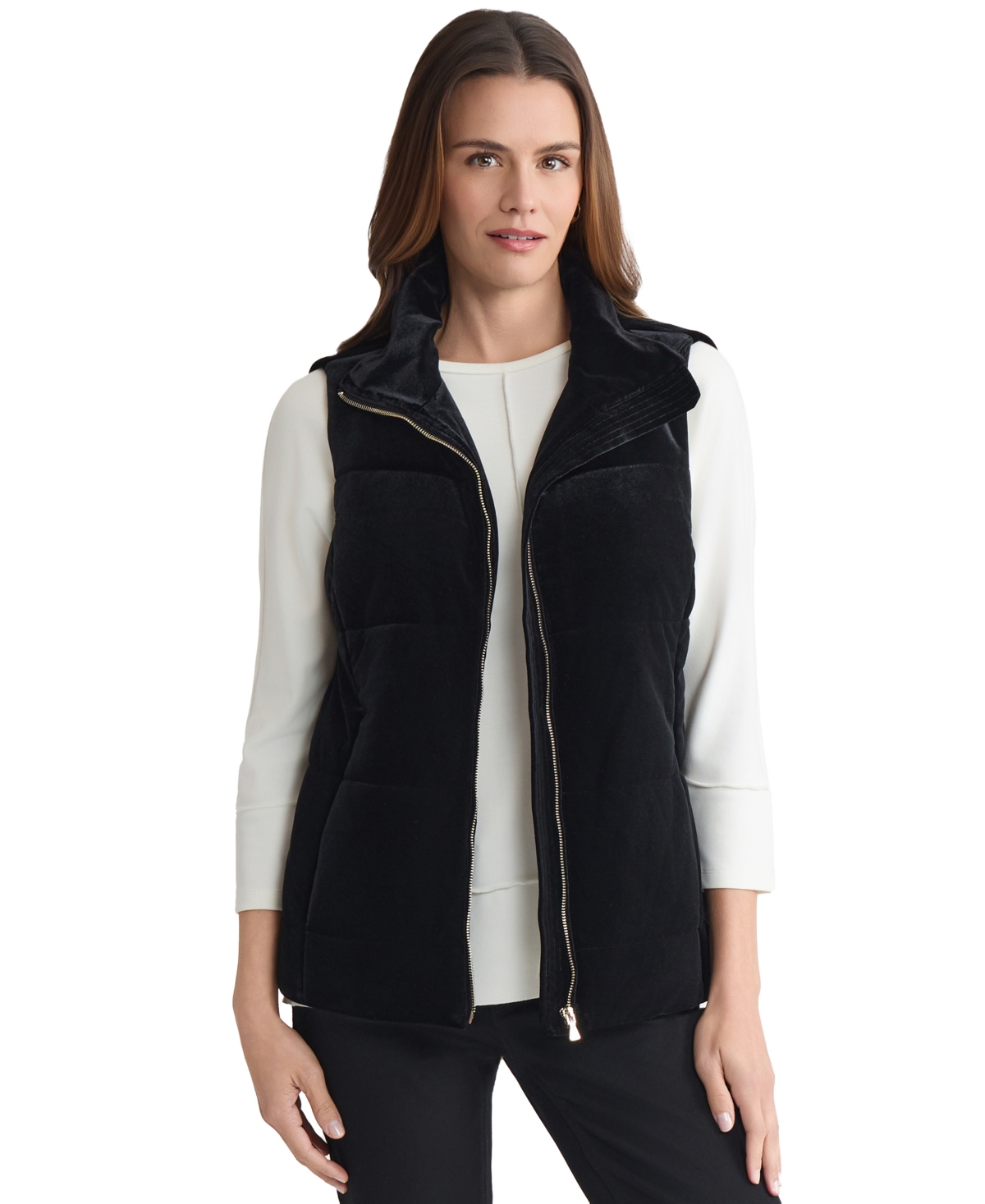 Click here for Jones New York Womens Zippered Velvet Quilted Vest... prices