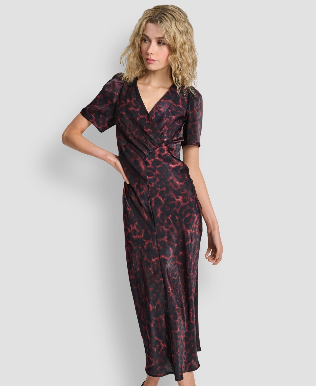 Click here for Dkny Womens Printed Supple Satin Short Sleeves Dre... prices