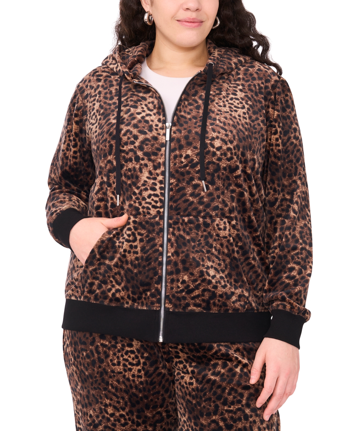 Click here for Vince Camuto Plus Size Velour Animal-Print Zip-Fro... prices