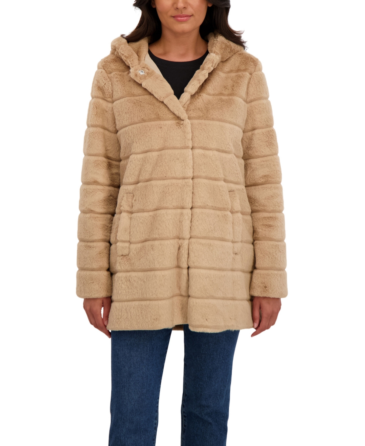 Click here for Sebby Collection Womens Hooded Grooved Faux Fur Co... prices